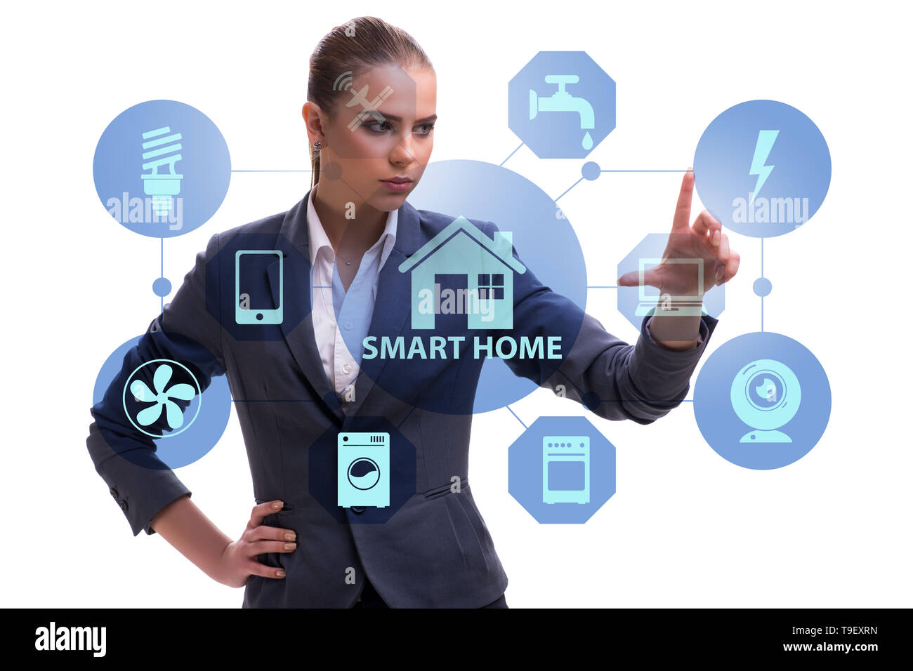 Smart home concept with woman Stock Photo - Alamy