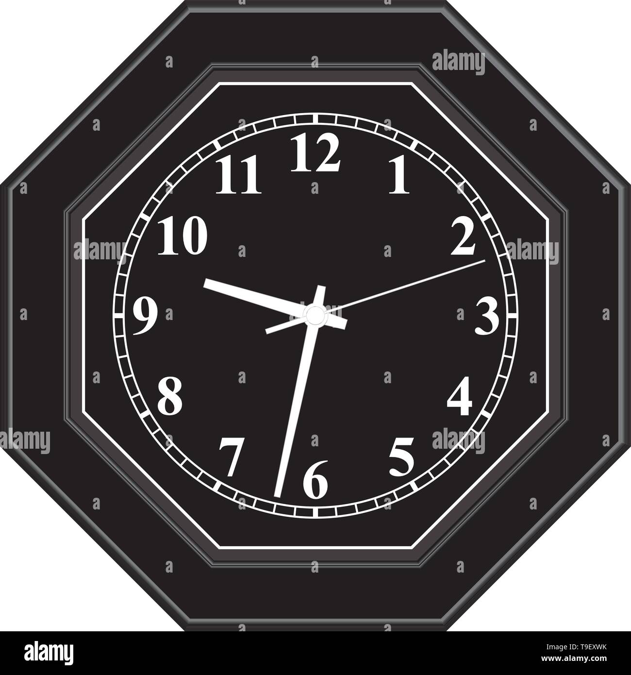 Black octagon wall clock. Home decoration. 3D effect vector Stock ...