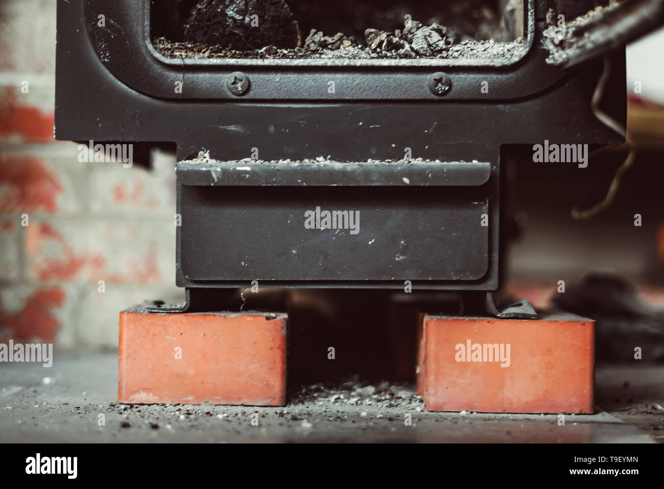 Gray ash from the burnt wood in the old furnace ashes and ash Stock ...