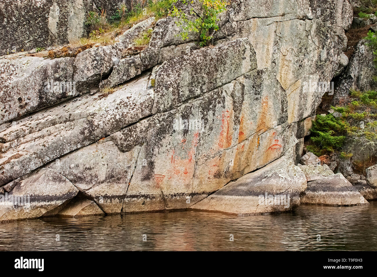 Pictographs on rock cliffs of Blindfold Lake Kenora DIstrict Ontario ...