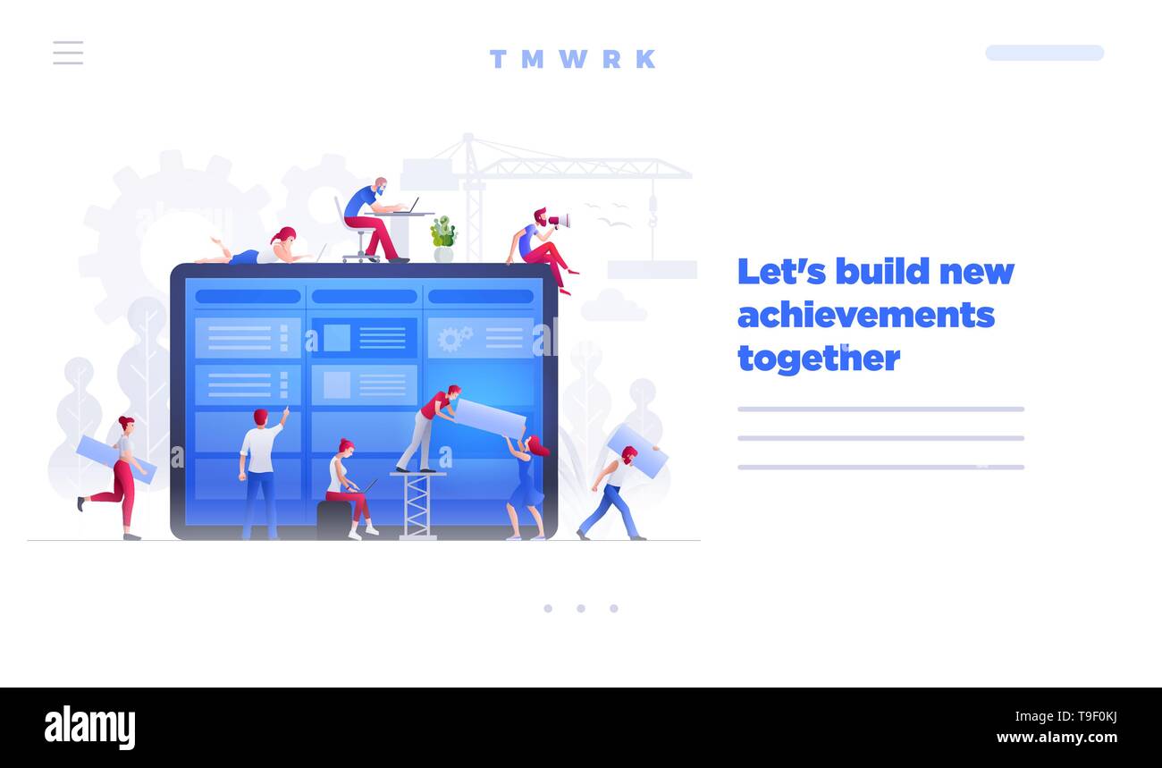 Web site page design template. Vector illustration people are working ...