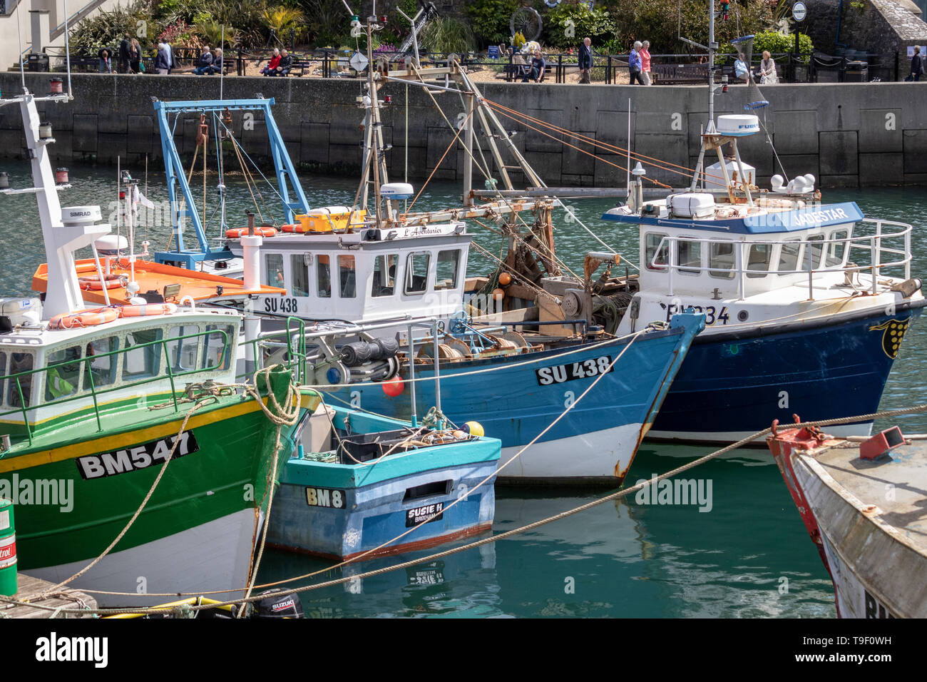 Beam Trawlers and Fishing Boats in Brixham Harbour and Quayside,Torbay ...