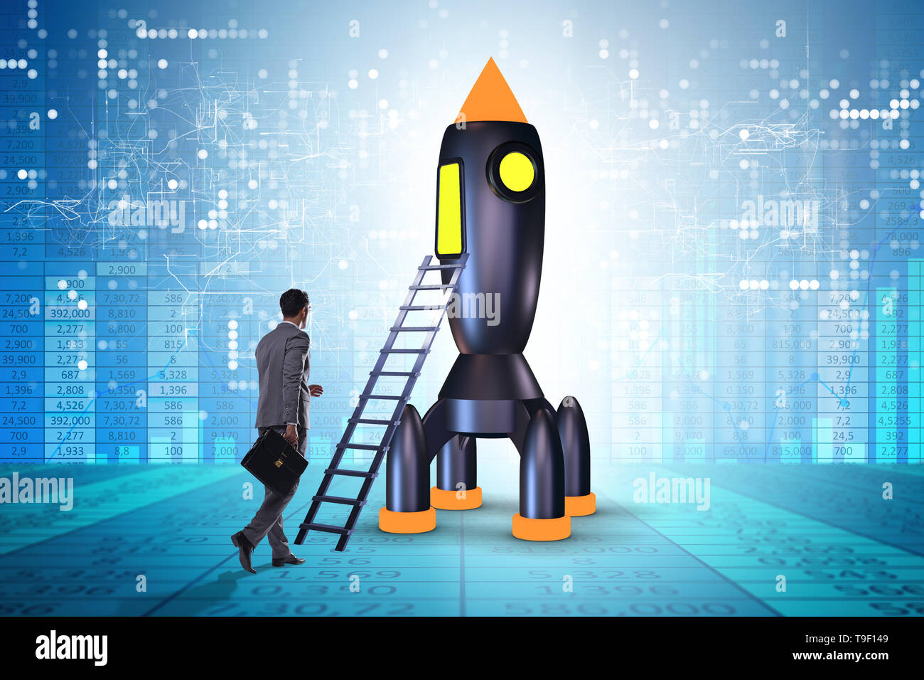 Young businessman boarding space rocket in start-up concept Stock Photo ...