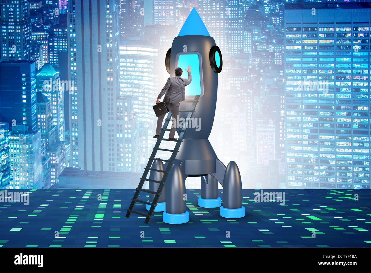 Young businessman boarding space rocket in start-up concept Stock Photo ...