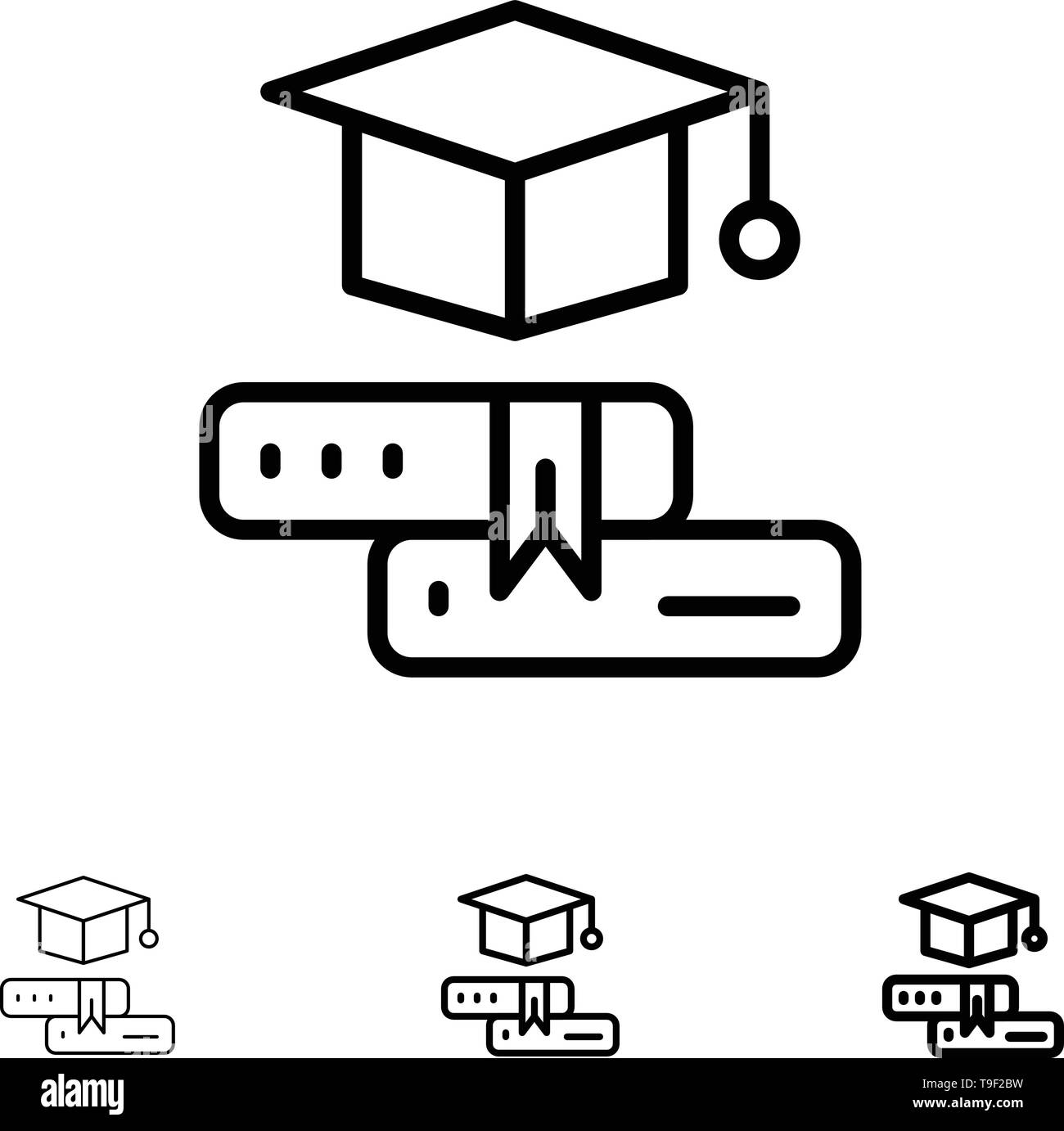 Books, Cap, Education, Graduation Bold and thin black line icon set ...
