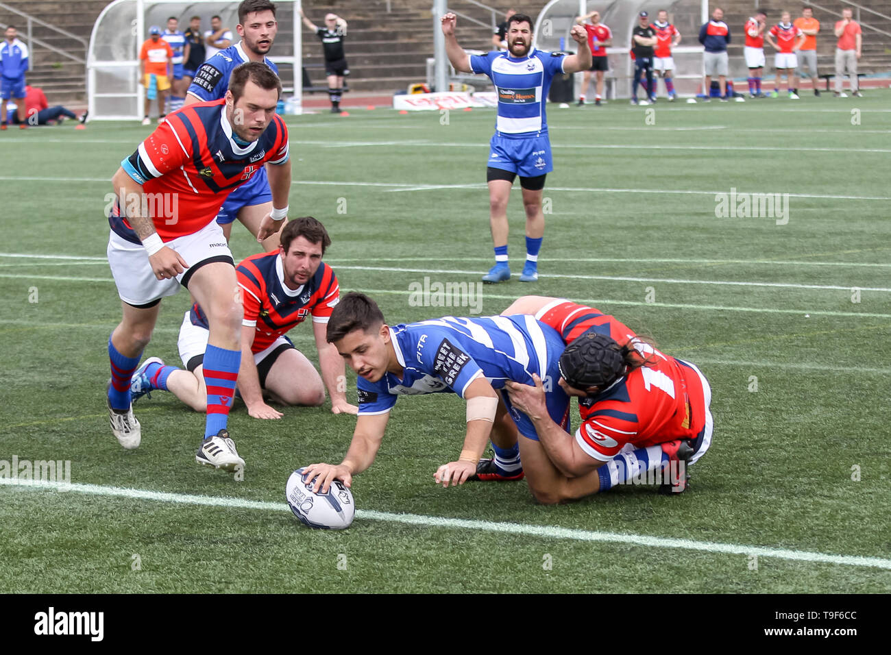 Peter Mamouzelos of Greece RL scores a try to make it 36-12 during the ...