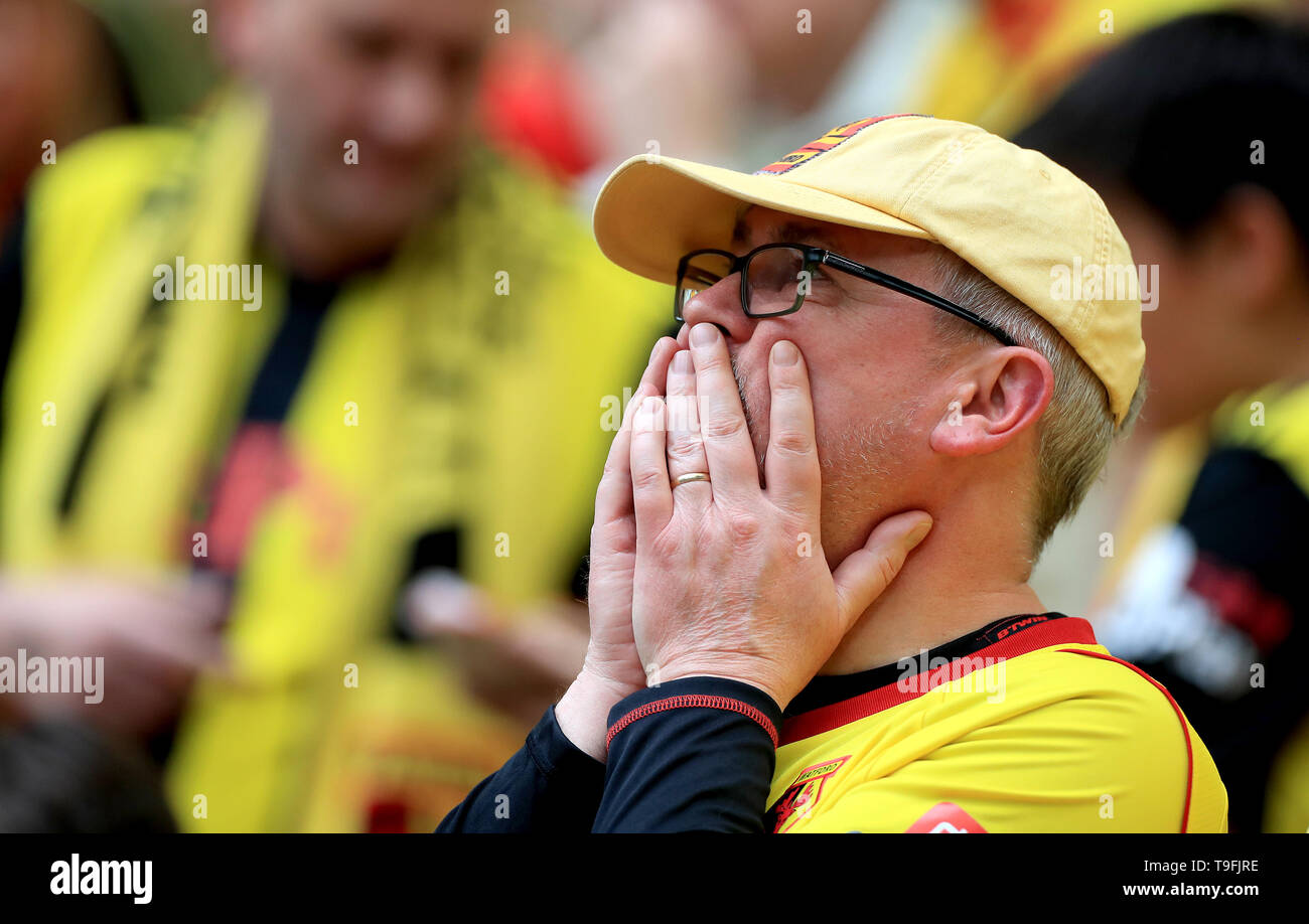 A Watford fan in the stands during the FA Cup Final at Wembley Stadium ...