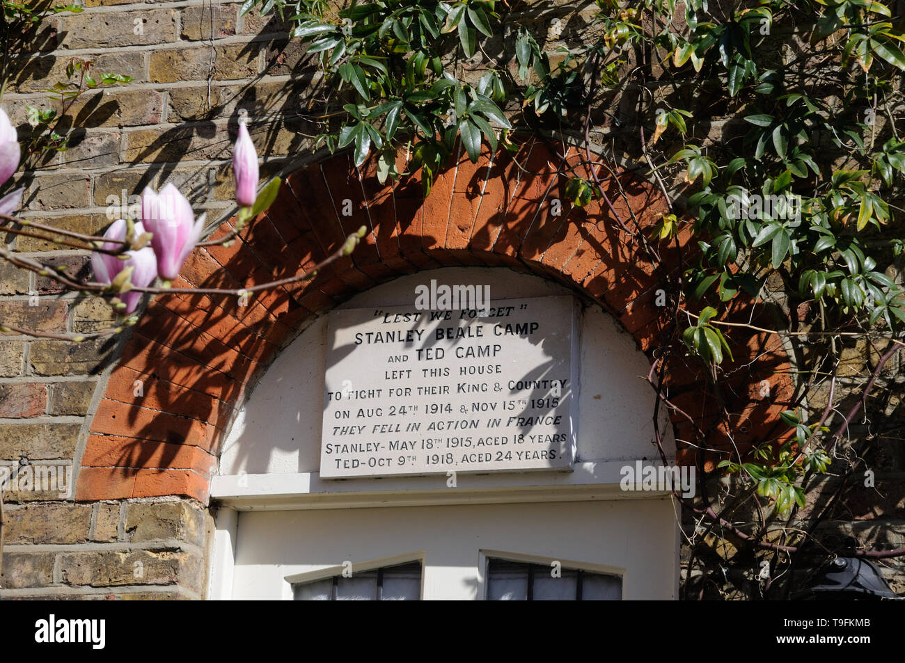 Plaque on 4 Landor Cottages, Letchmore Heath, Hertfordshire Stock Photo ...