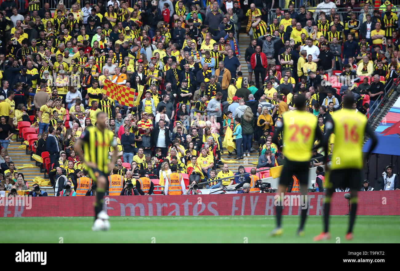 Watford fans appear dejected during the FA Cup Final at Wembley Stadium ...