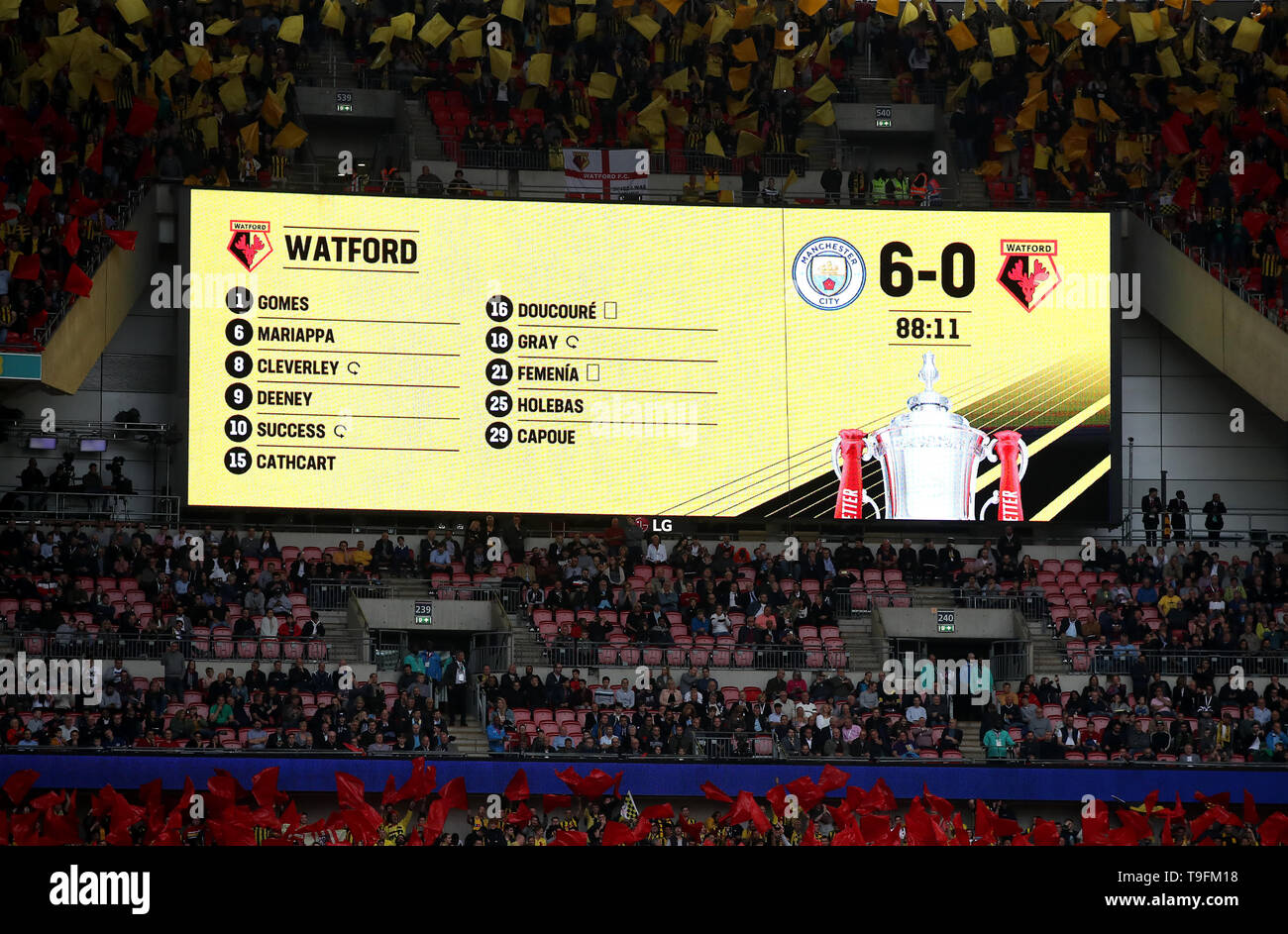 A general view of the scoreboard during the FA Cup Final at Wembley ...
