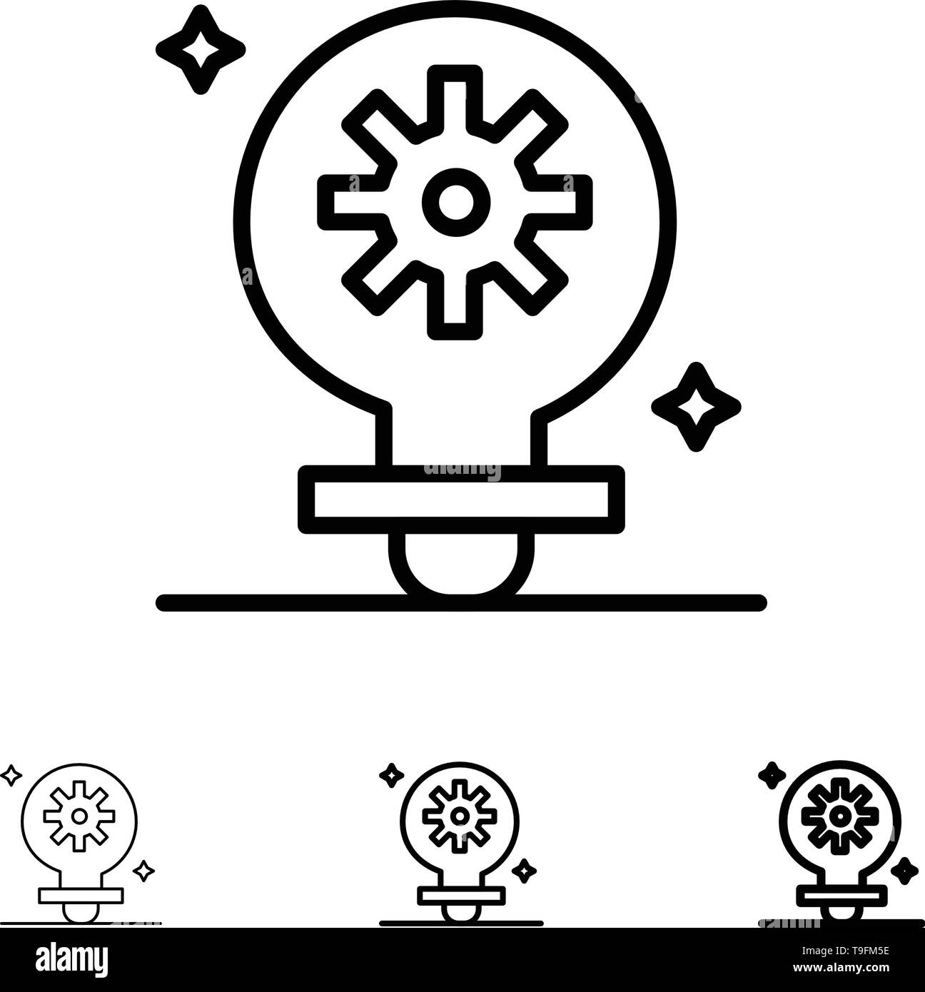 Bulb, Light, Setting, Gear Bold and thin black line icon set Stock ...