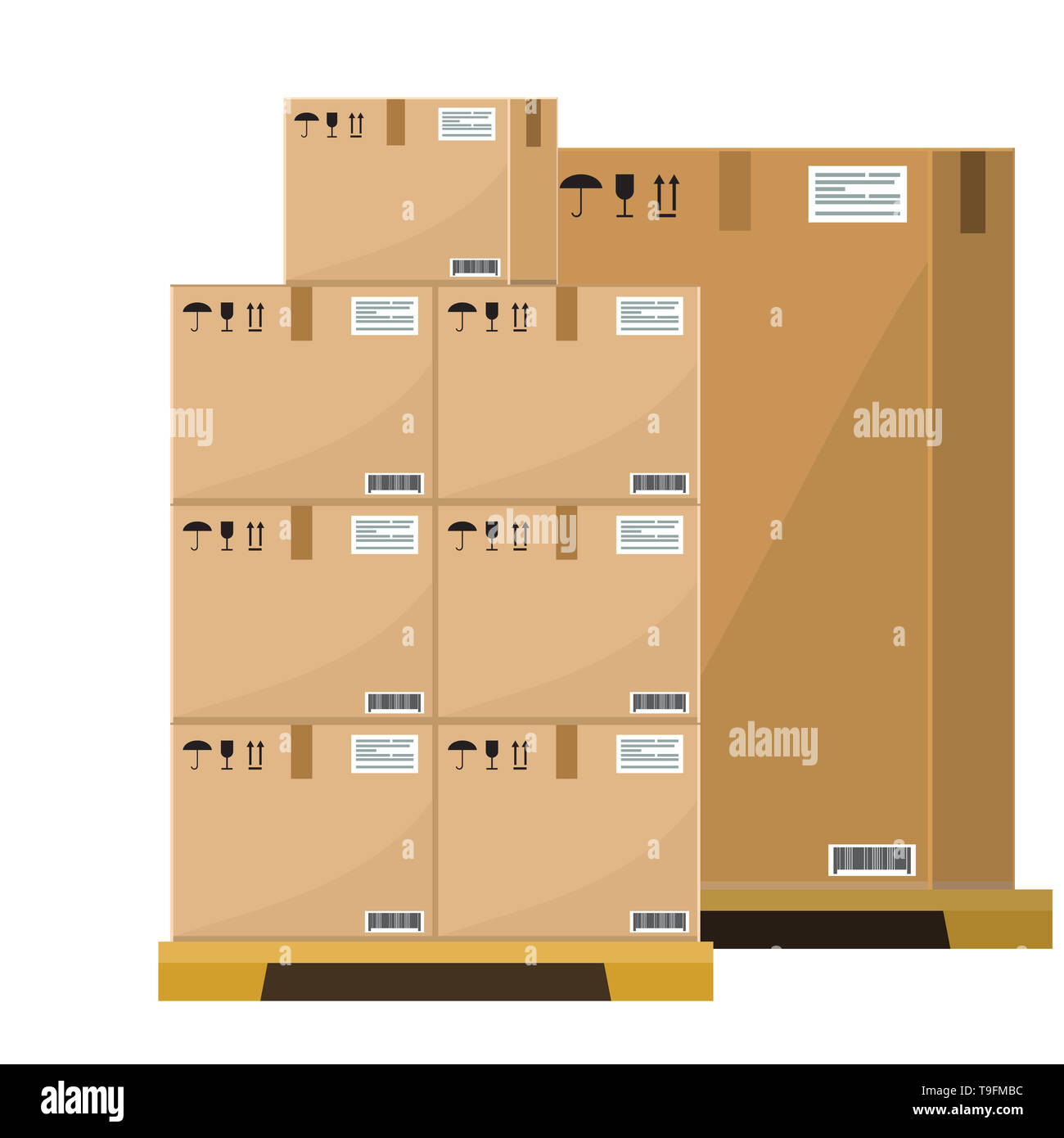 Different Boxes on wooded pallet illustration, flat and solid style ...
