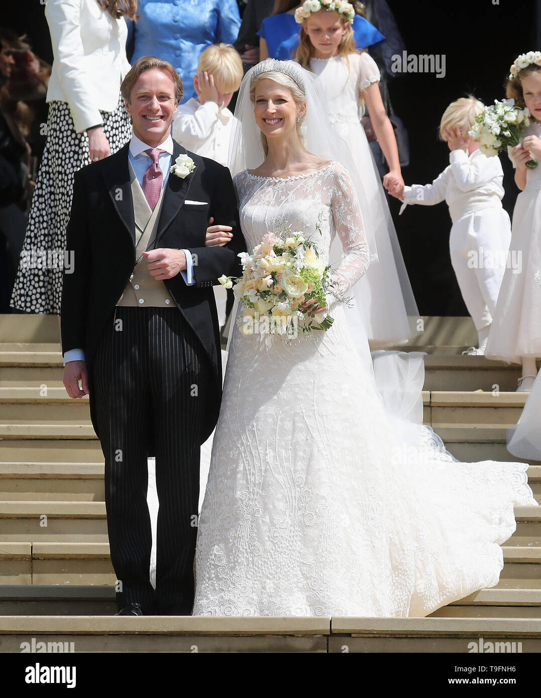 Newlyweds Thomas Kingston and Lady Gabriella Windsor on the steps of ...