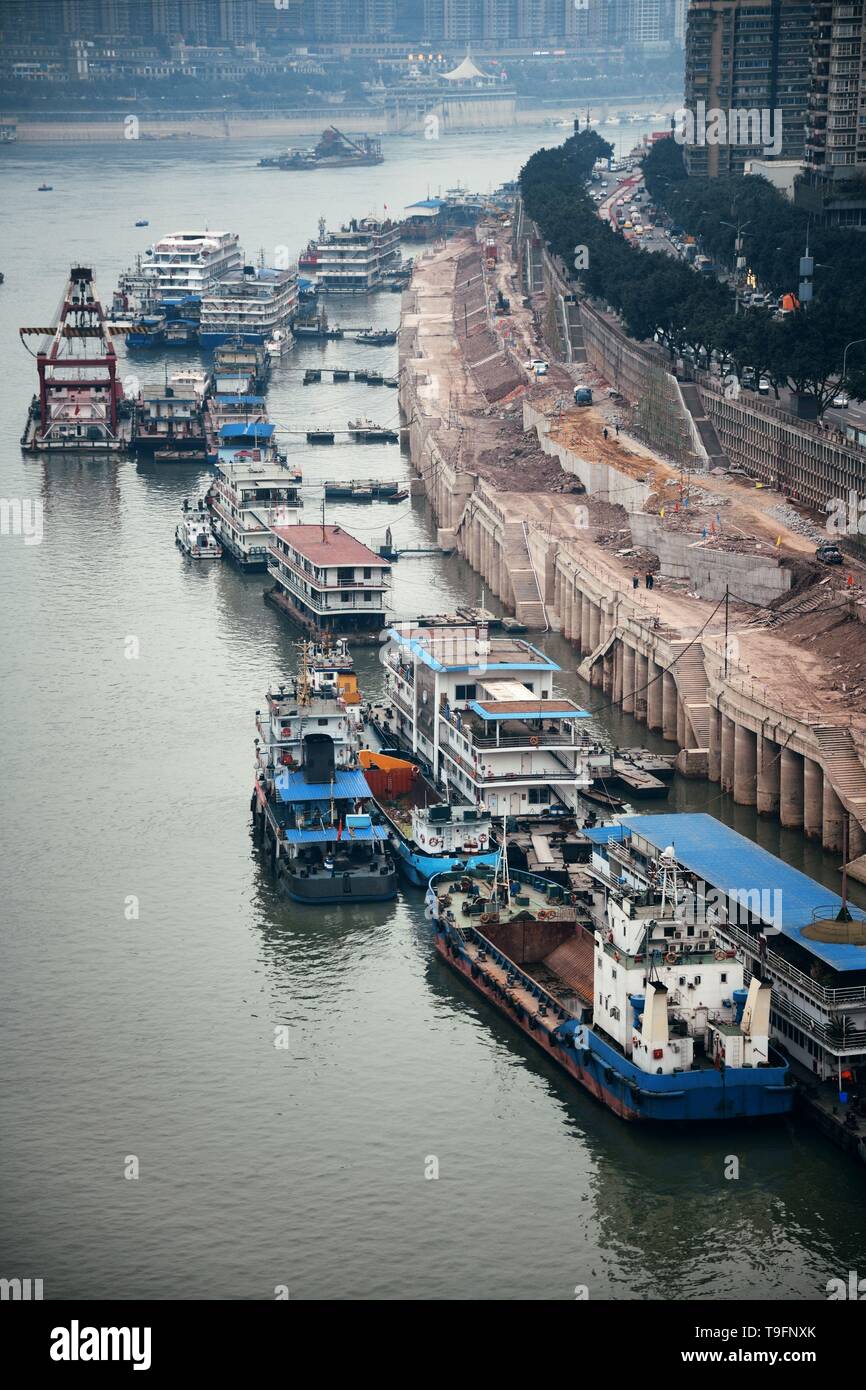 Boat parking at river waterfront in Chongqing China Stock Photo - Alamy