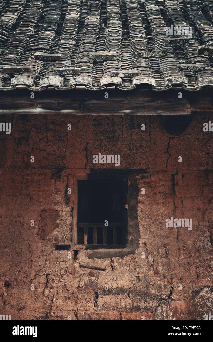 Window closeup in traditional Tulou building in Fujian, China Stock ...
