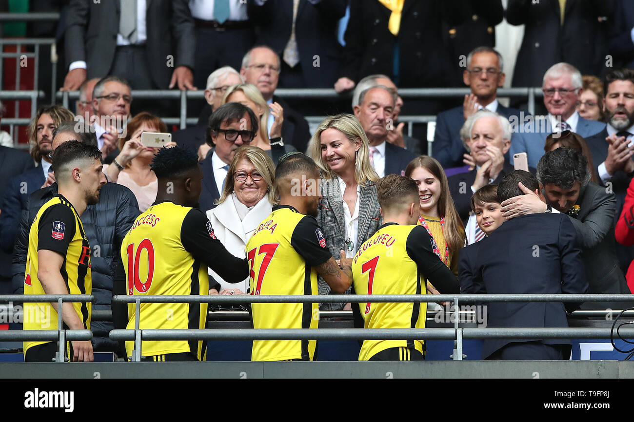 Watford manager Javi Gracia (right) with the owner Gino Pozzo after the ...