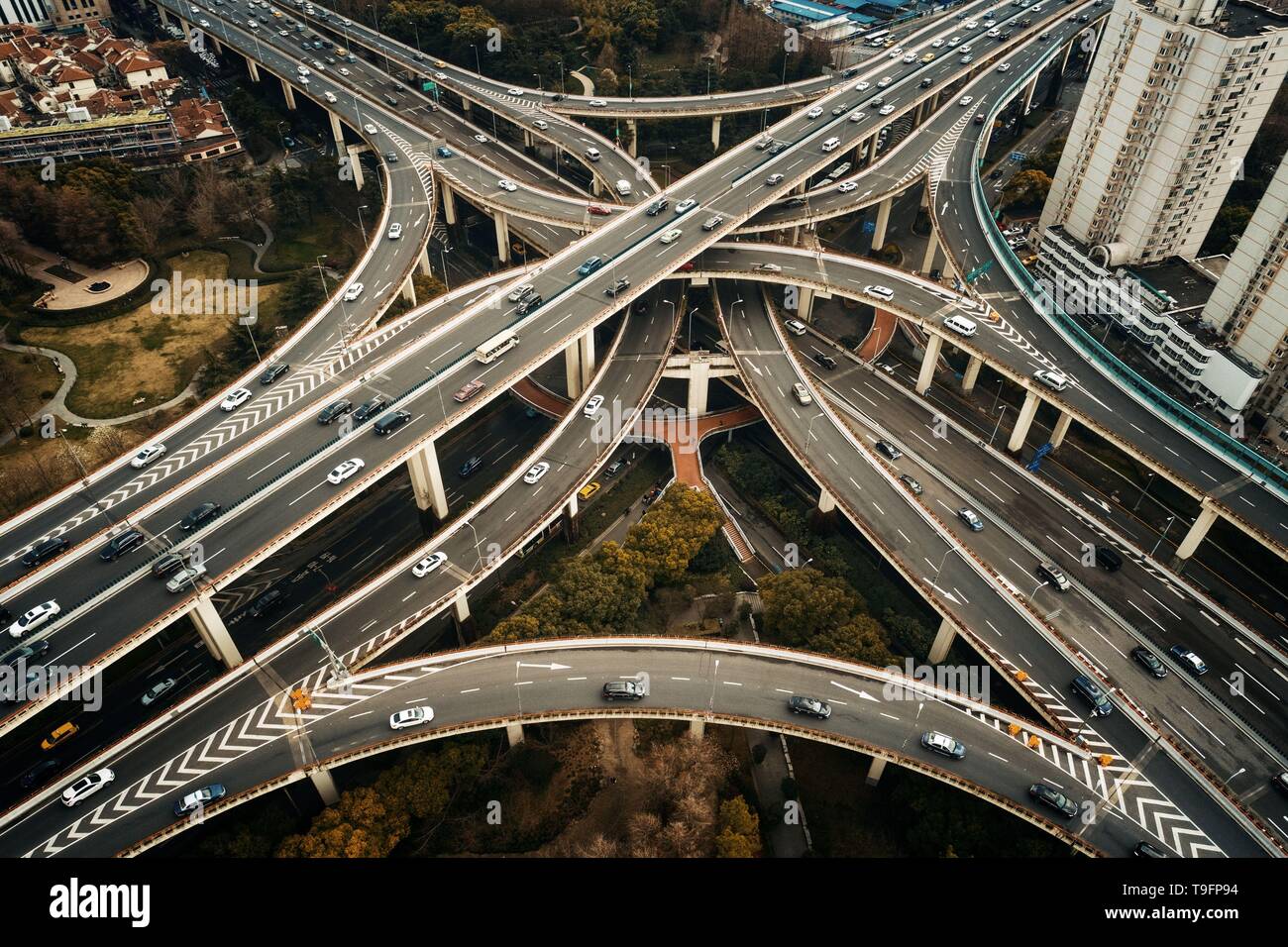 Shanghai Yanan Road overpass bridge with heavy traffic in China Stock ...