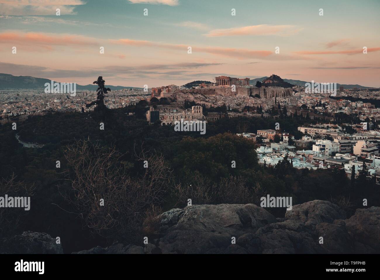 Athens skyline sunrise viewed from mountain top, Greece Stock Photo - Alamy