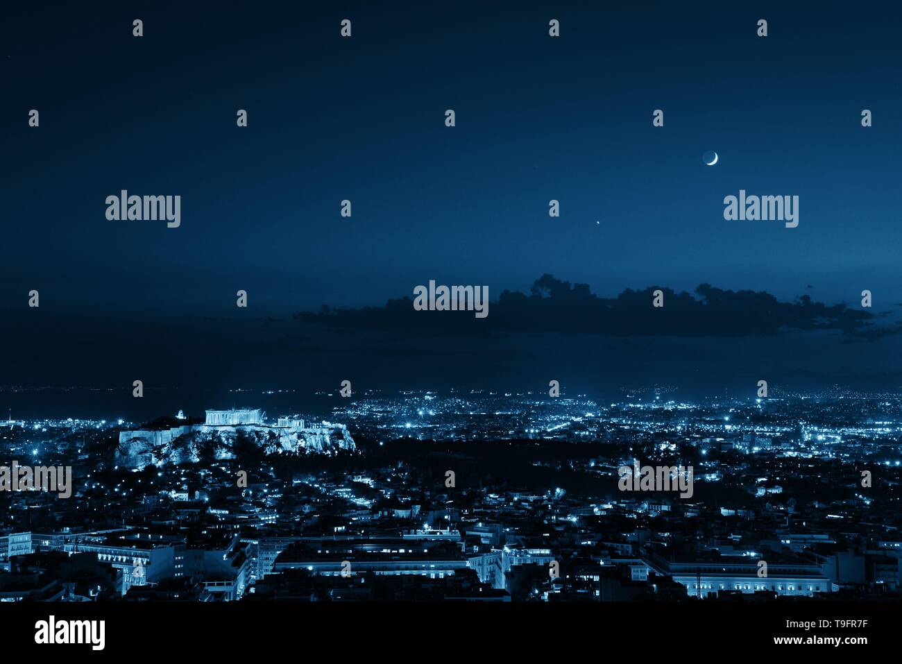 Athens skyline at night viewed from Mt Lykavitos with Acropolis, Greece ...