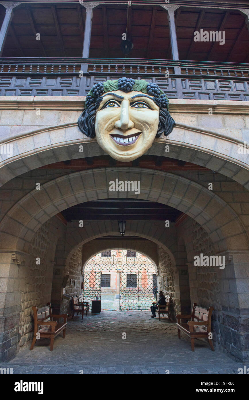 Bacchus mask in the courtyard of the Casa Nacional de la Moneda, Potosí ...