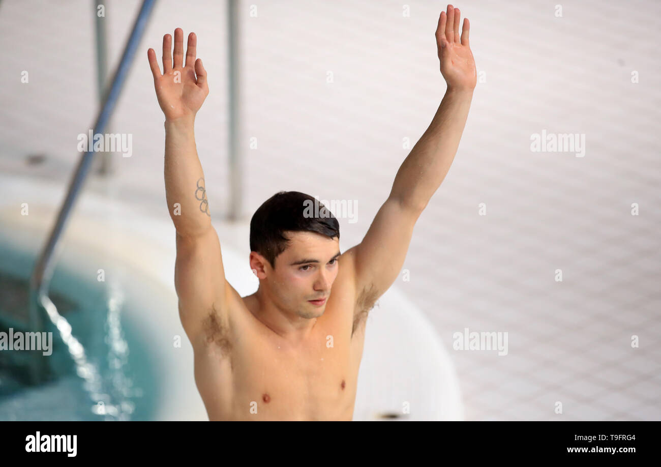 Great Britain's Daniel Goodfellow raises his arms in voctory after he ...