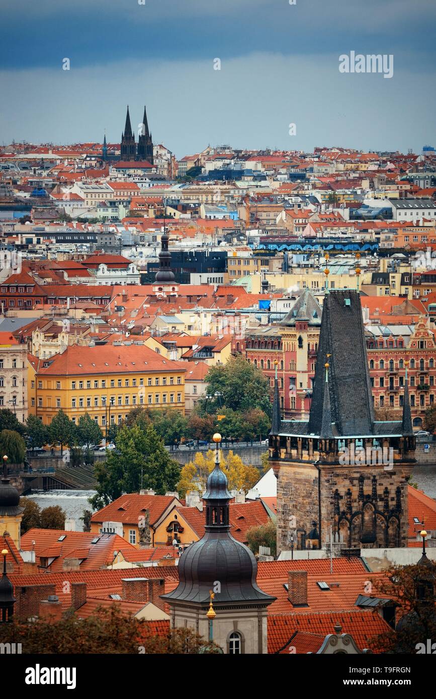 Prague skyline rooftop view with historical buildings in Czech Republic ...