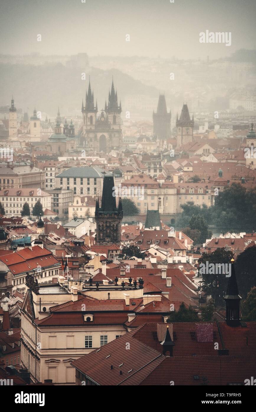 Prague skyline rooftop view with historical buildings in Czech Republic ...