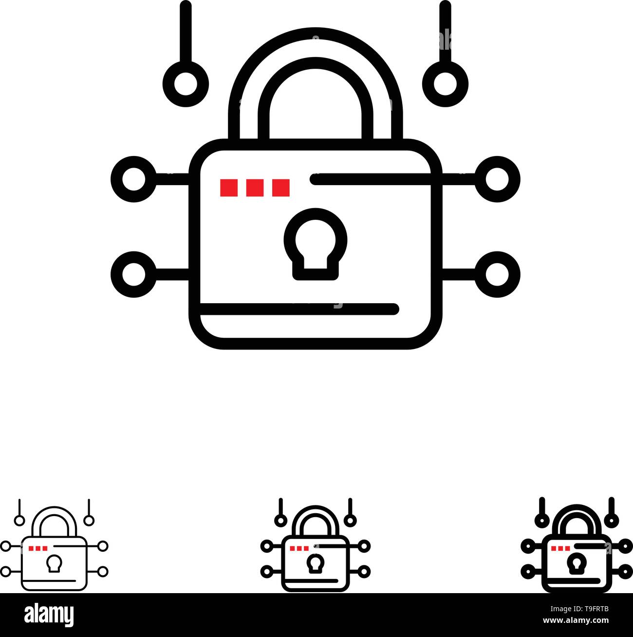 Lock, Locked, Security, Secure Bold and thin black line icon set Stock ...