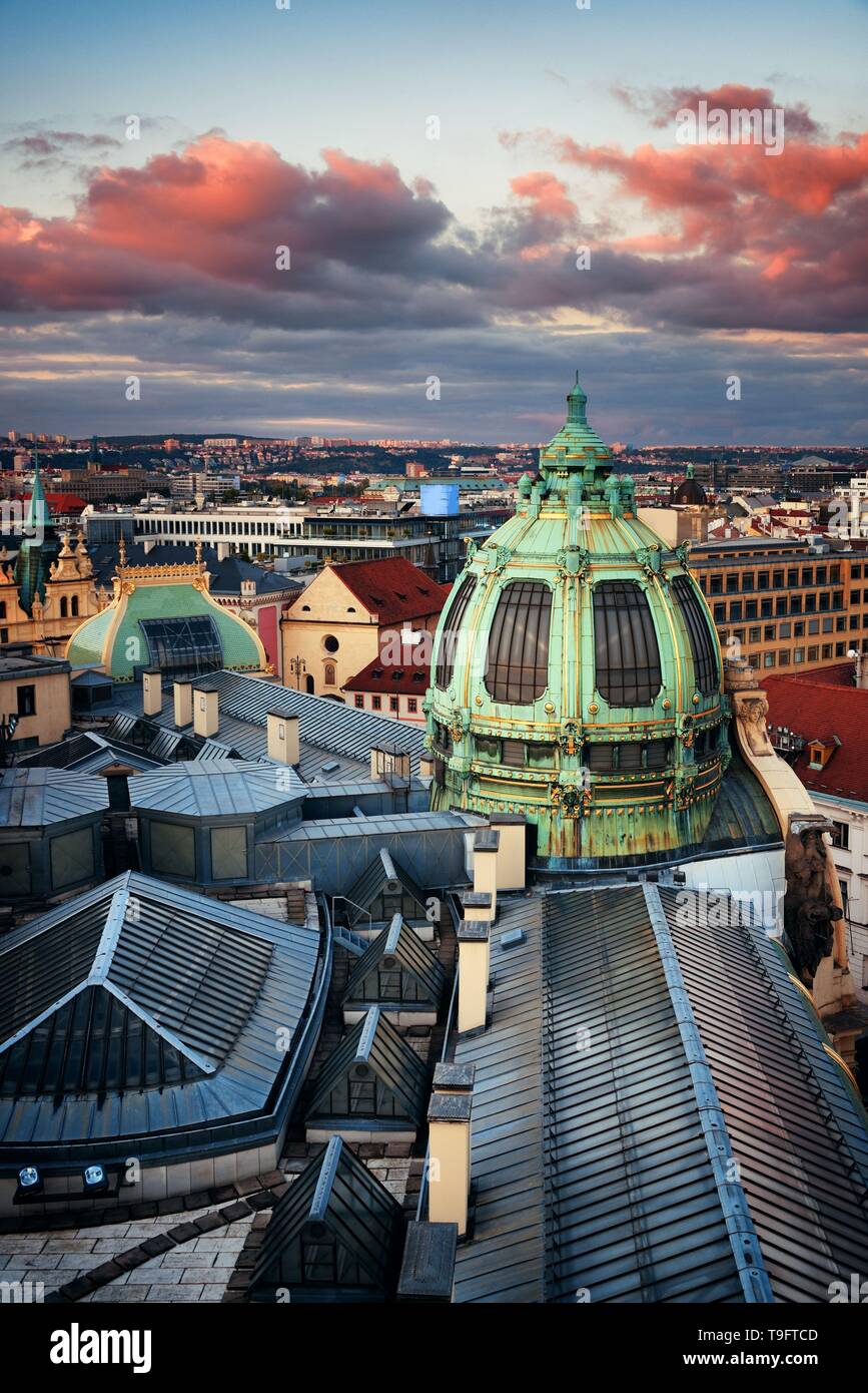 Prague skyline rooftop view with historical buildings in Czech Republic ...