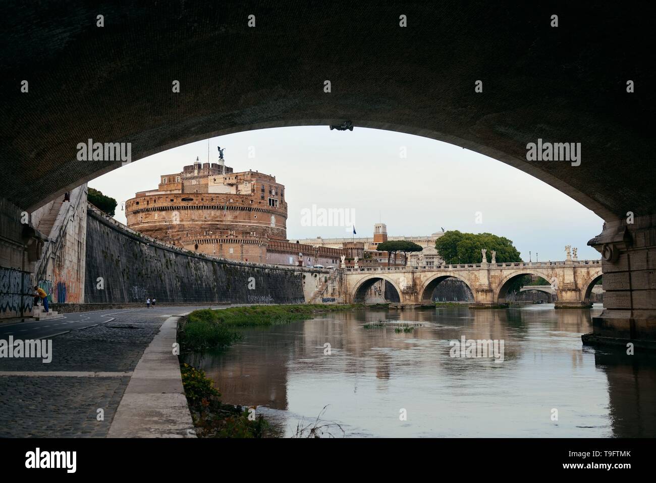Castel Sant Angelo in Italy Rome and bridge over River Tiber below bridge Stock Photo - Alamy