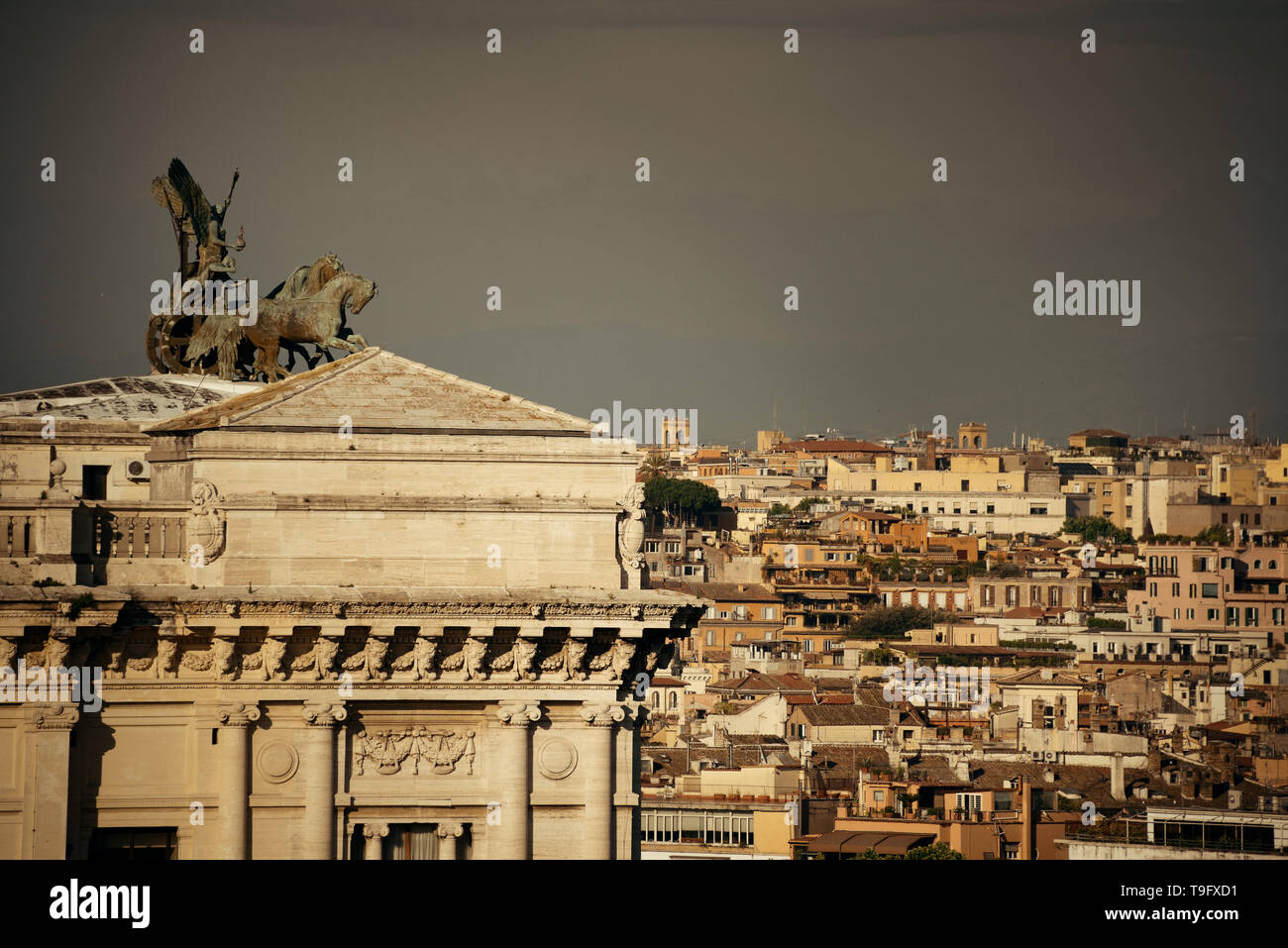 Rome rooftop view with ancient architecture and statue in Italy Stock ...