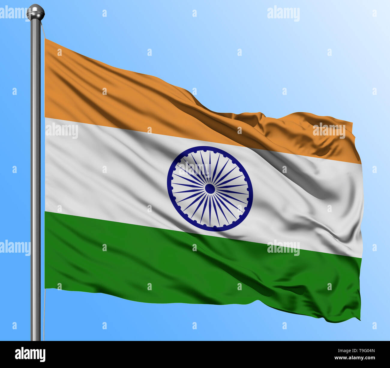 India flag waving in the deep blue sky background. Isolated national ...