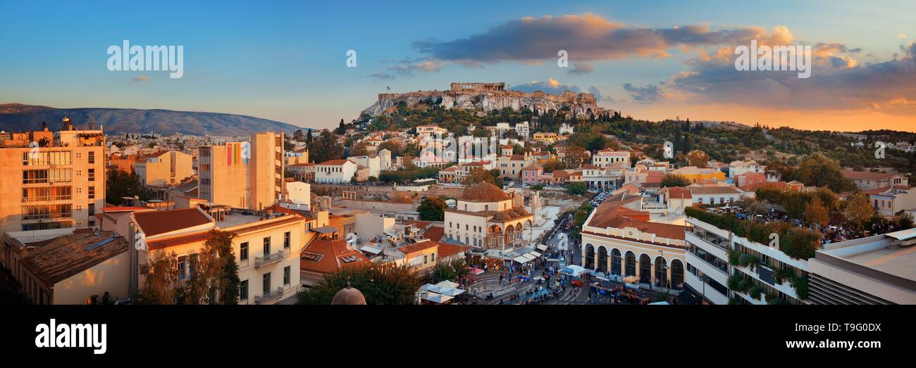Athens skyline rooftop view panorama sunset, Greece Stock Photo - Alamy