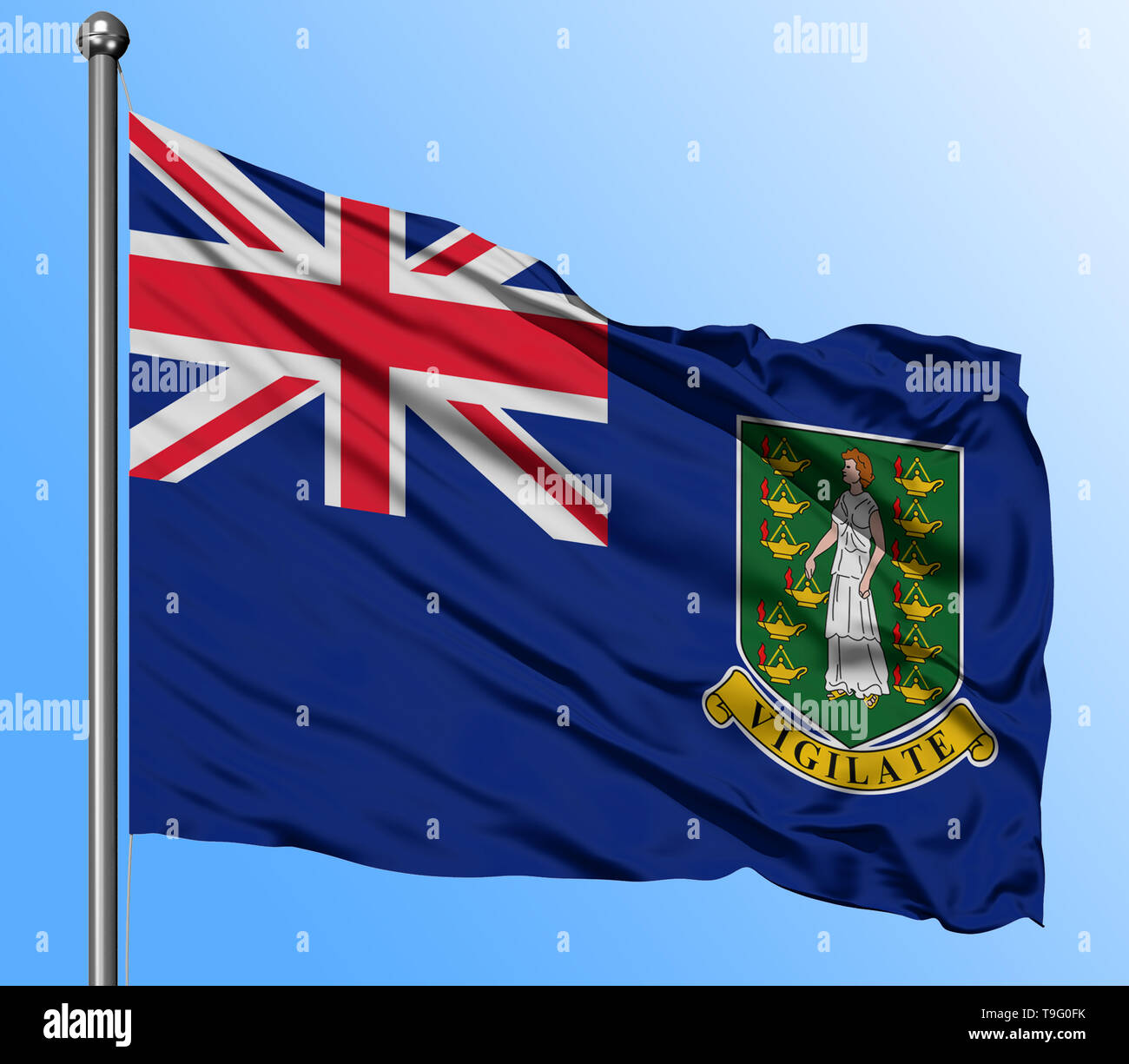 British Virgin Islands flag waving in the deep blue sky background ...