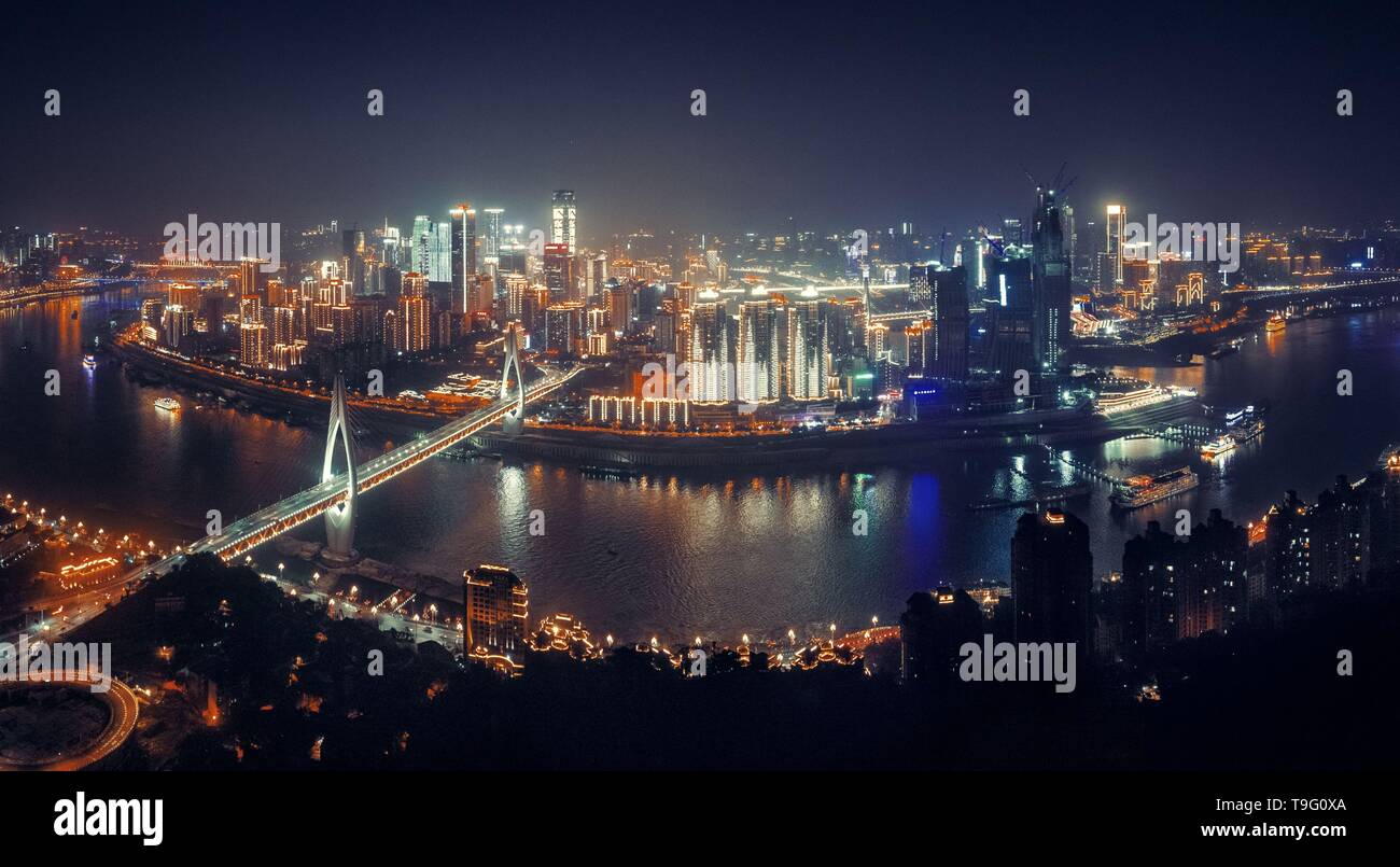 Chongqing urban architecture and city skyline at night in China Stock ...