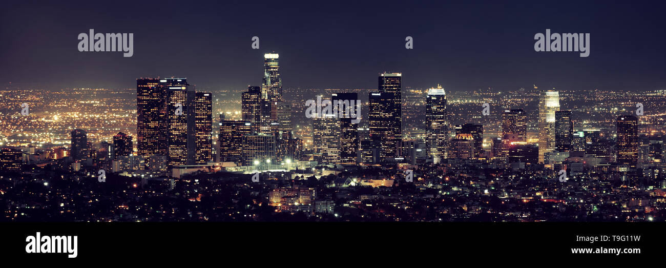 Los Angeles downtown buildings at night Stock Photo - Alamy
