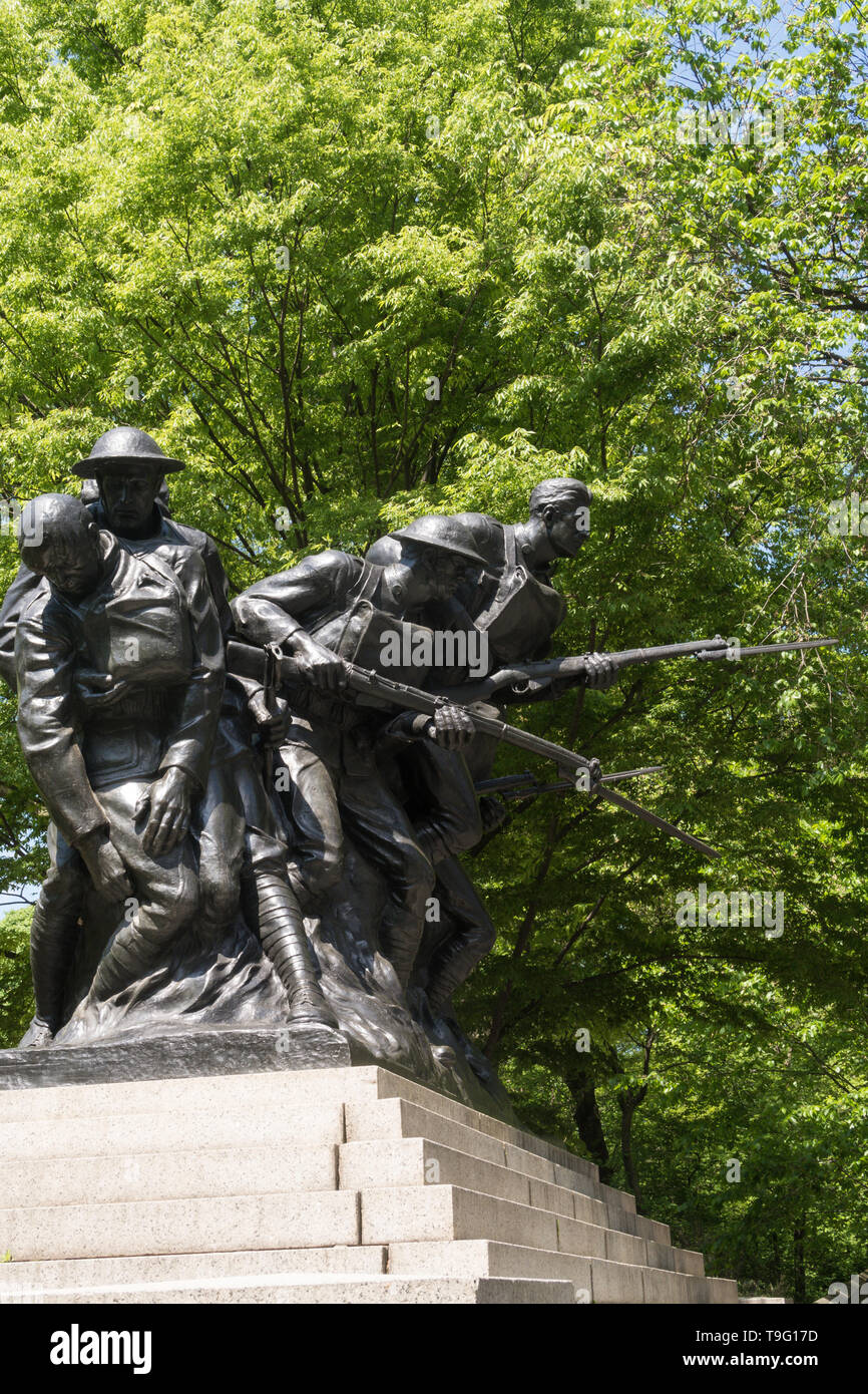 Military WWI Memorial Statue Commemorating the Doughboys of WWI, Central Park, NYC, USA. 2019 ...