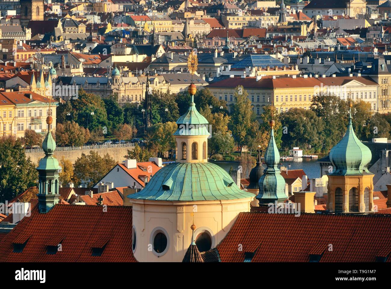 Prague skyline rooftop view with historical buildings in Czech Republic ...