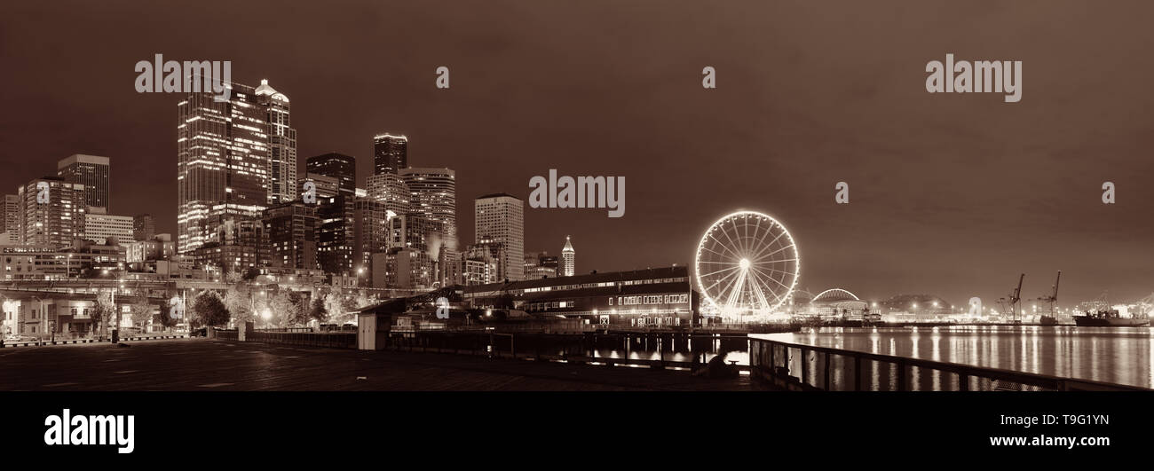 Seattle waterfront view with urban architecture at night Stock Photo ...