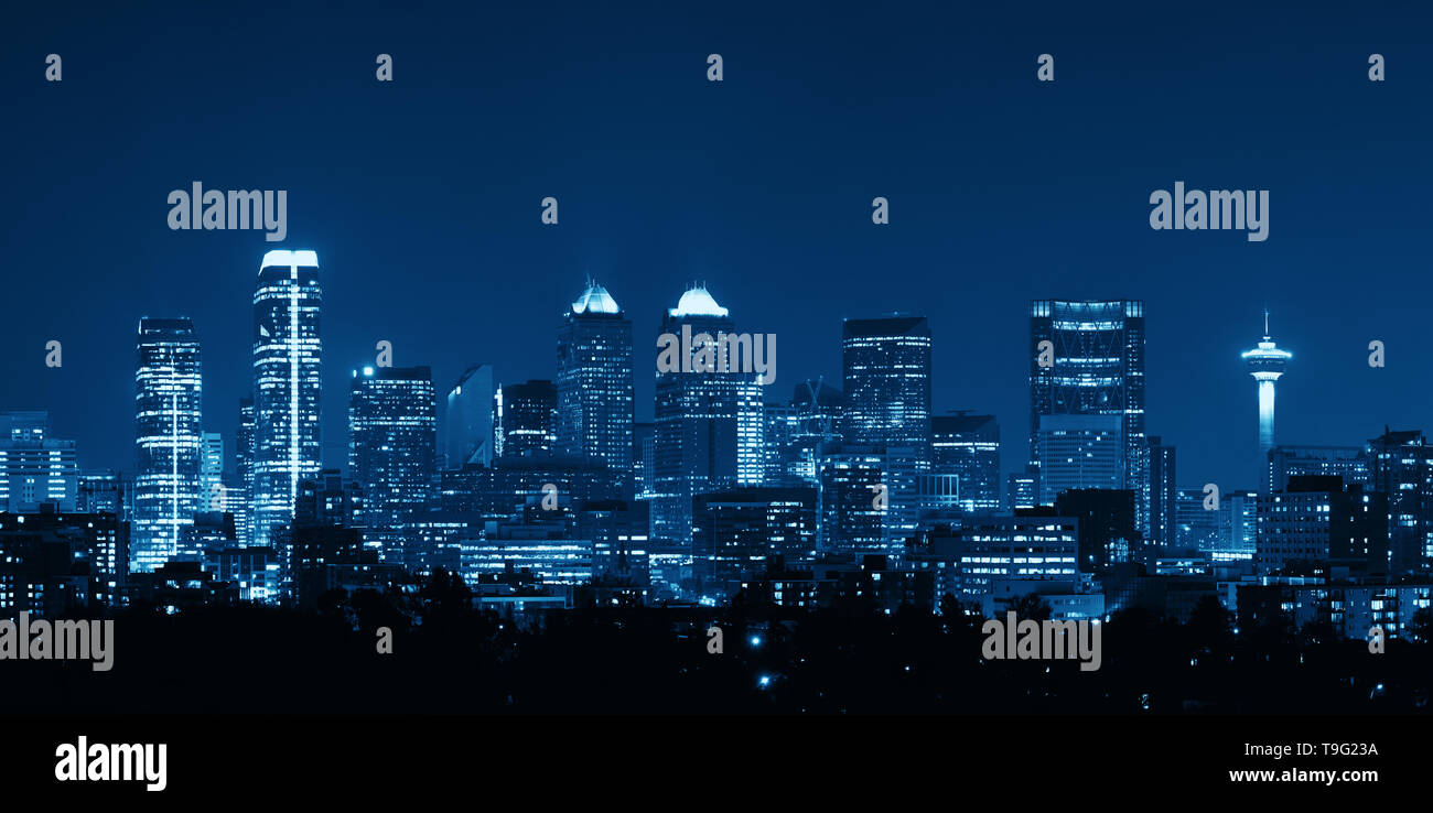 Calgary skyline in Alberta at night, Canada Stock Photo - Alamy