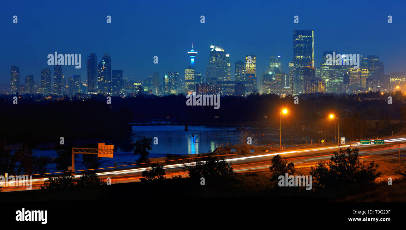 Calgary cityscape and highway in Alberta at night, Canada Stock Photo ...