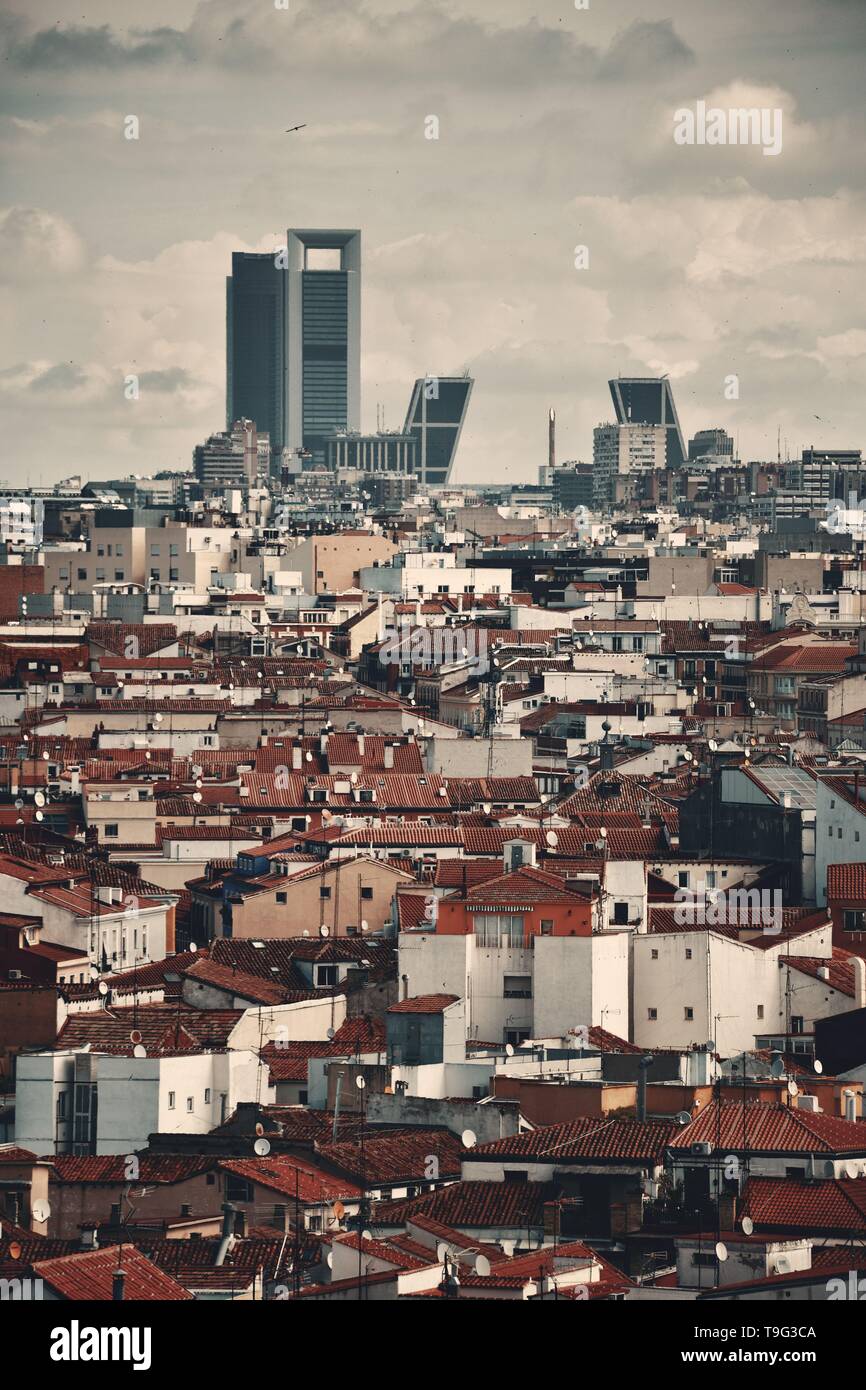 Madrid rooftop view of the city skyline with business district ...