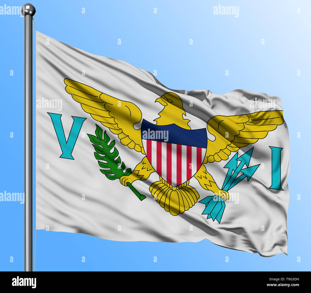 United States Virgin Islands flag waving in the deep blue sky ...