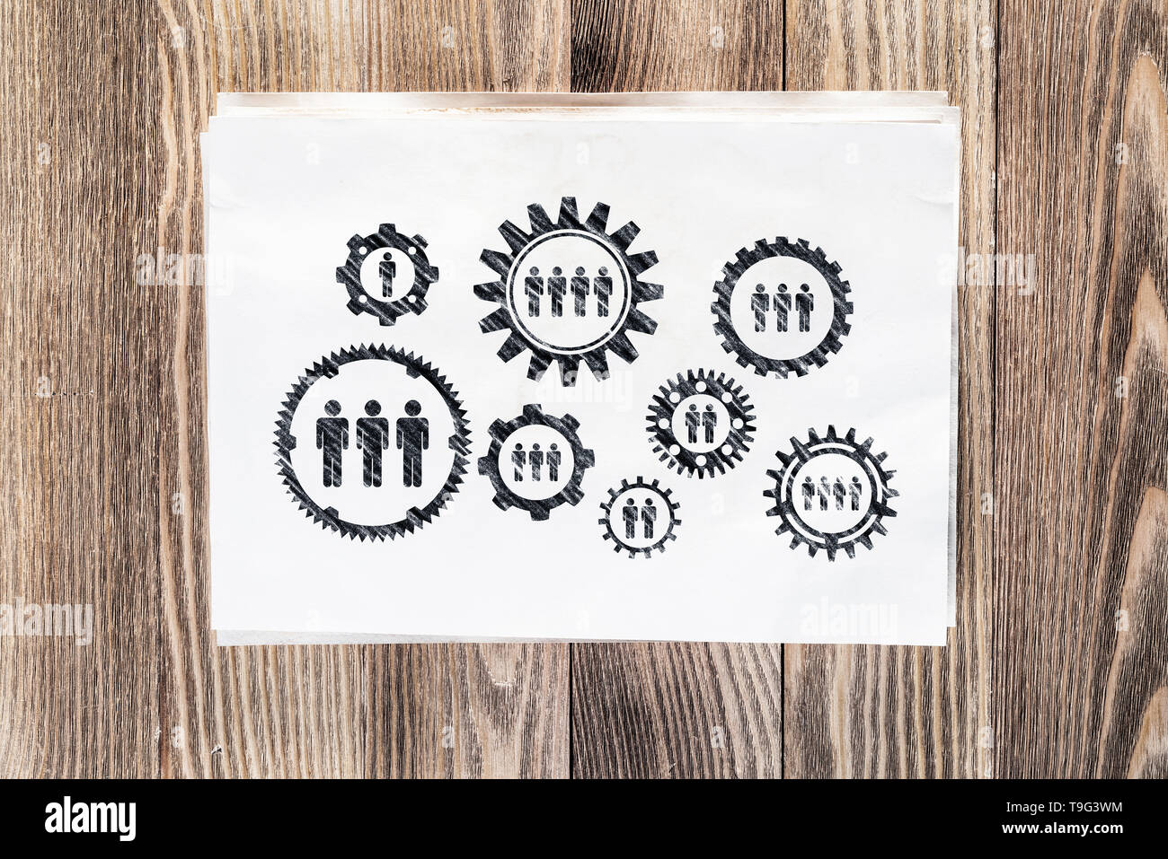 Social structure hand drawn with gears Stock Photo - Alamy