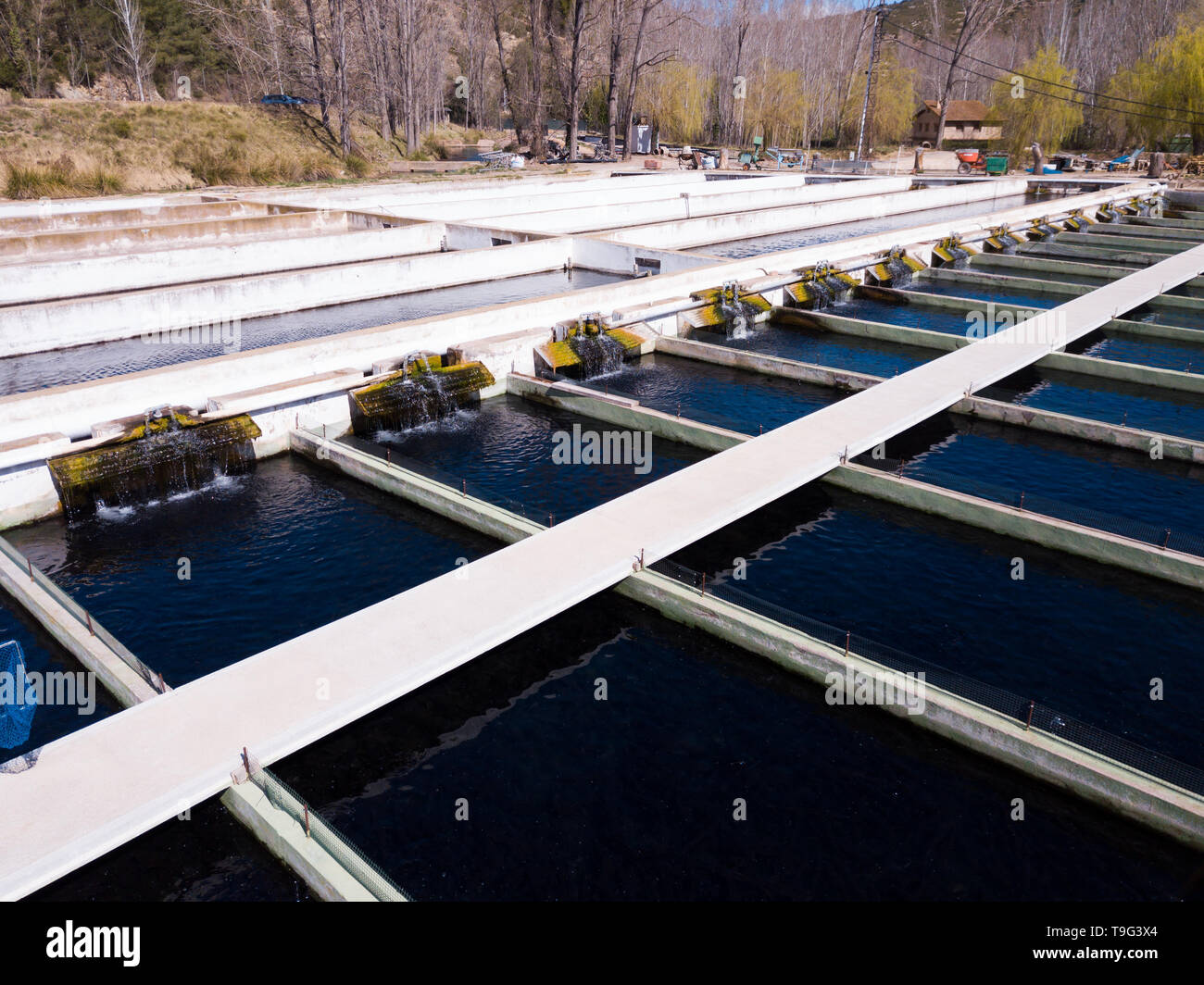 Tanks outdoors of farm for industrial breeding trout fish Stock Photo ...