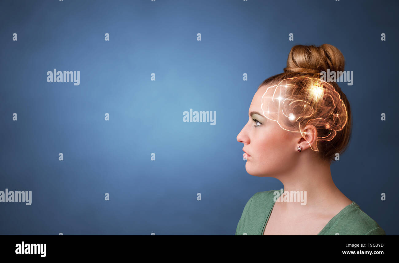 Portrait with lighting brain and brainstorming concept Stock Photo - Alamy