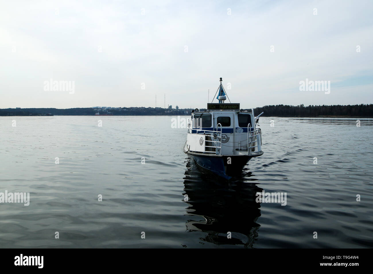 The typical public transportation ferry in Stockholm, Sweden, floating ...