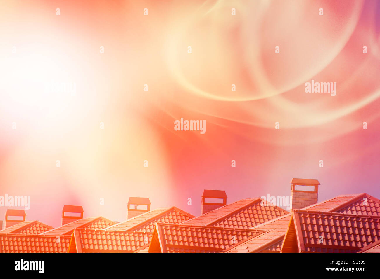 Roofs of houses and solar storm. Concept of geomagnetic weather Stock ...