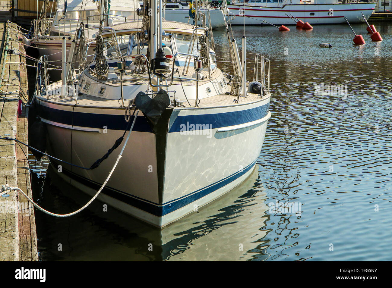 The detail of the ship, sailing boat floating in the harbor Stock Photo ...