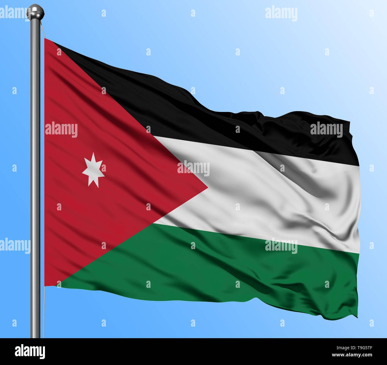 Jordan flag waving in the deep blue sky background. Isolated national ...